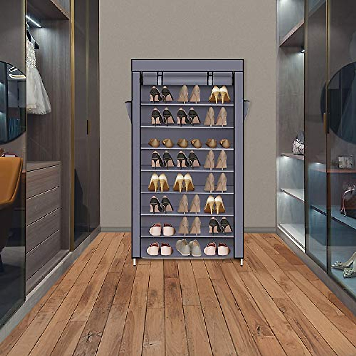mytunes 10-Tier Shoe Rack, Shoes Storage Cabinet with Dustproof Cover, Free Standing Cubby Room Organizer Shelves for Closet, Entryway, Hold 40 Pairs of Shoes, for Sneakers, High Heels (Gray)