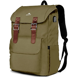 MATEIN Vintage Backpack Travel Laptop Backpack with usb Charging Port for Women & Men School College Students Backpack Fits 17.3 Inch Laptop Green