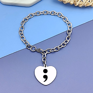 Semicolon Bracelet for Women Men Suicide Awareness Mental Health Stainless Steel Engraving Bracelet Birthday Gift for Cancer Survivor Prevention Awareness Depression Inspirational Gift Jewelry Gift