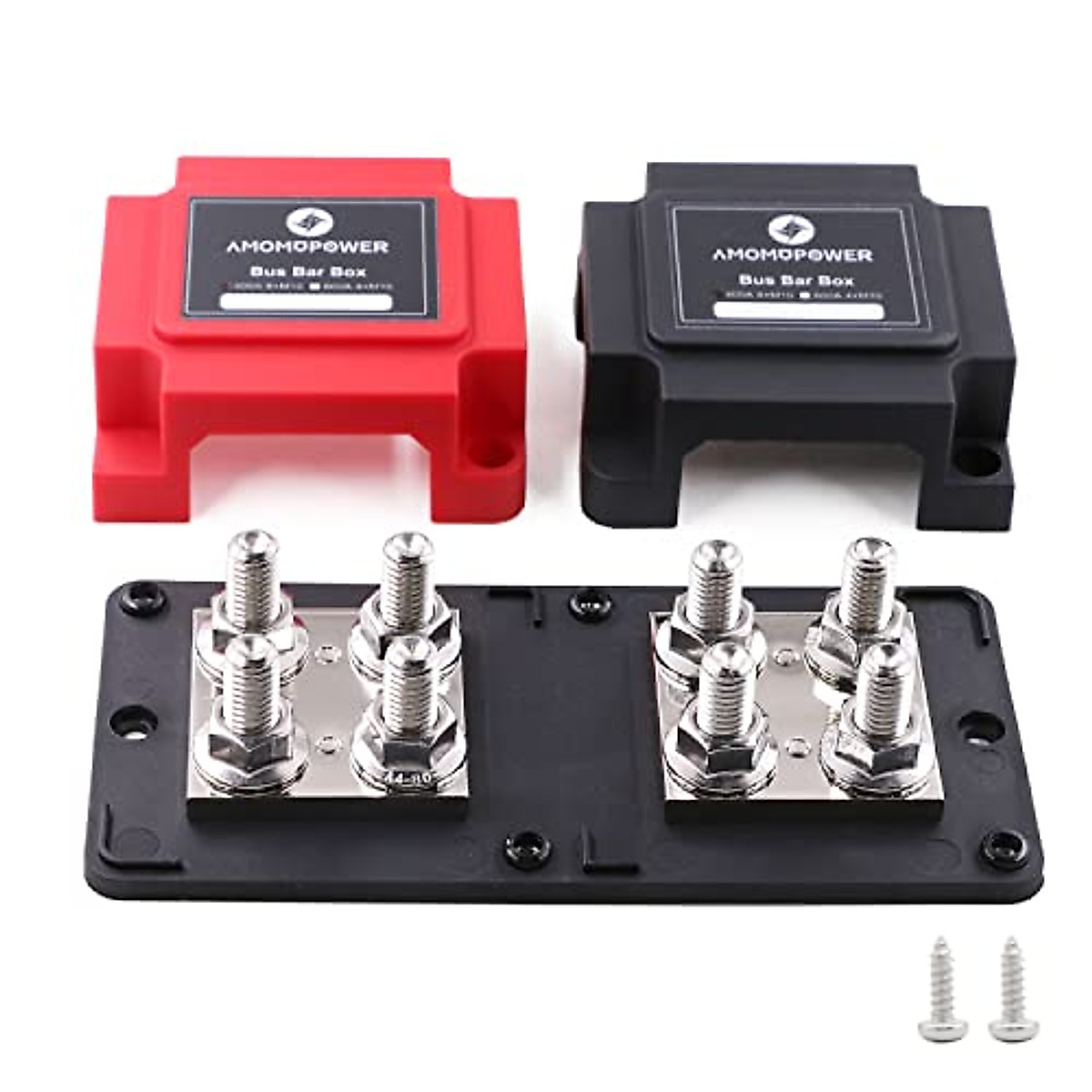 T Tocas Heavy Duty 400ABus Bar Power Distribution Block Ground Busbar Box 8XM10 (3/8") Terminal Studs Module Design 48V DC Black & Red Cover