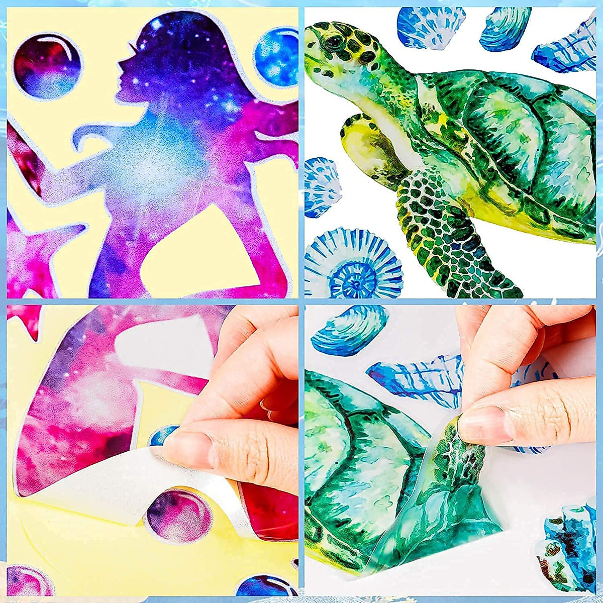 Mermaid Wall Decals, 2 Sheets Removable Mermaid Wall Stickers for Bedroom, The Sea Mermaid Wall Decals Ocean Mermaid Turtle Wall Stickers Bathroom Kids Bedroom