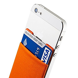 Sinjimoru Basic Cell Phone Wallet Stick on, Card Holder for Back of Phone Working as Adhesive Stretchy iPhone Wallet. Sinji Pouch Basic 2 Orange