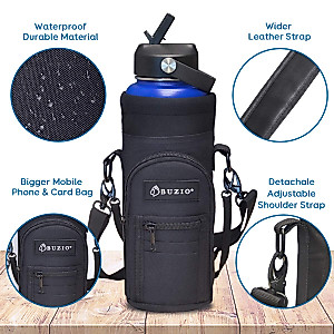 BUZIO Water Bottle Holder Carrying Pouch for 40 oz Bottles - Carry, Protect and Insulate Your Flask with This Military Grade Carrier an Adjustable Padded Shoulder Strap