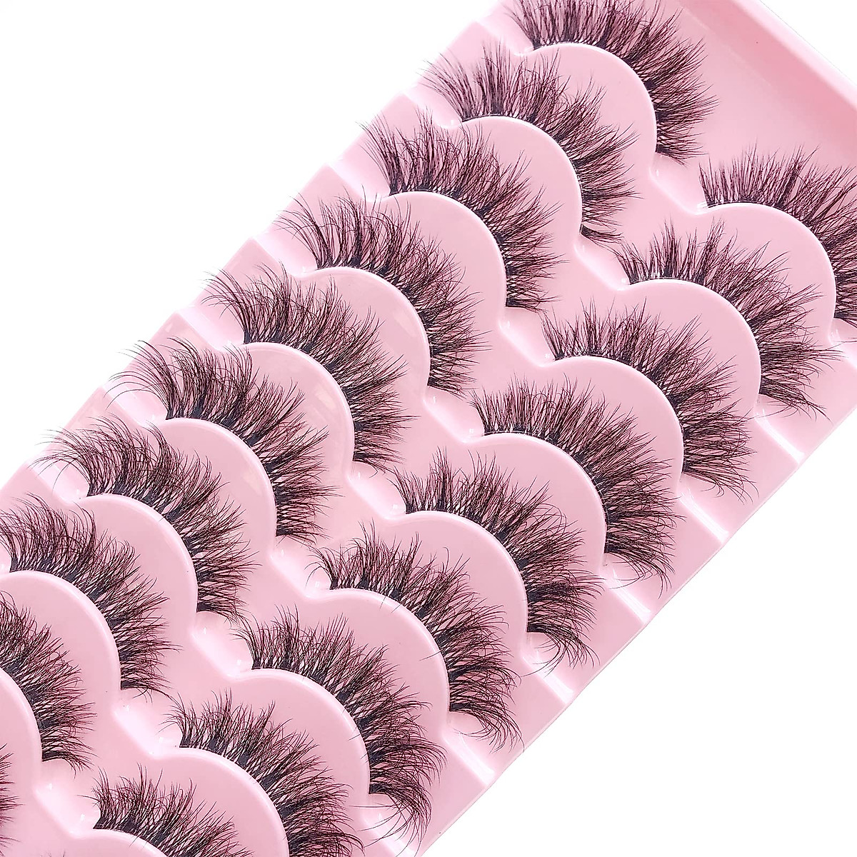IFLOVEDEKD 10 Pairs 100% Handmade Fake Lashes Clear Band Fake Eyelashes 3D Wispy Lashes Fluffy Eye Lashes Natural Look Reusable Lashes Short Natural False Lashes Soft Mink Lashes Fluffy