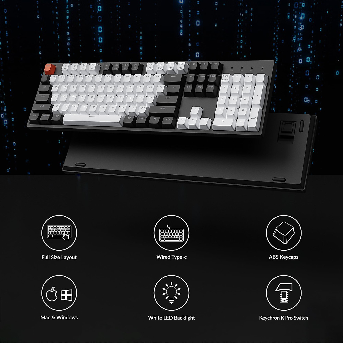 Keychron C2 Full Size 104 Keys Wired Mechanical Gaming Keyboard for Mac Layout, K Pro Brown Switch/White LED Backlight/Double Shot ABS Keycaps/USB C Computer Keyboard for Windows Laptop