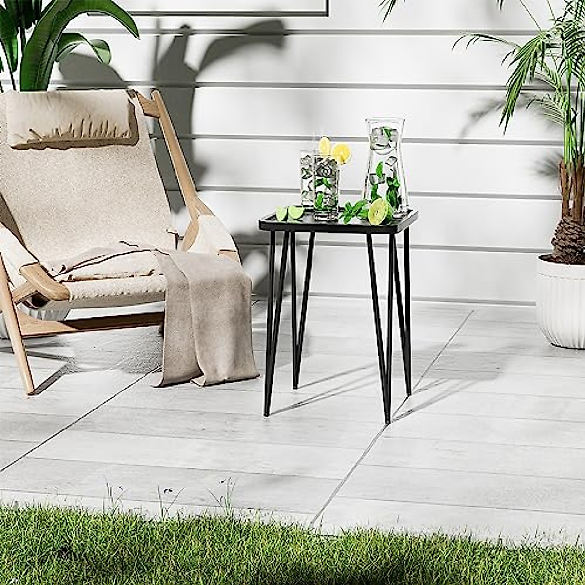 Palama Square Side Table for Living Room, Small Square Table with Metal Frame, Modern Home Décor Small Accent Table, Easy Assembly Black Bedside Table, Small Table