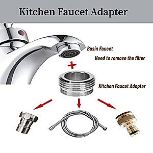 Kitchen Faucet Diverter Valve, Faucet Adapter Kitchen Sink to Garden Hose Adapter Dual Threads 15/16"-27 Male and 55/64"-27 Female to 3/4" MGH