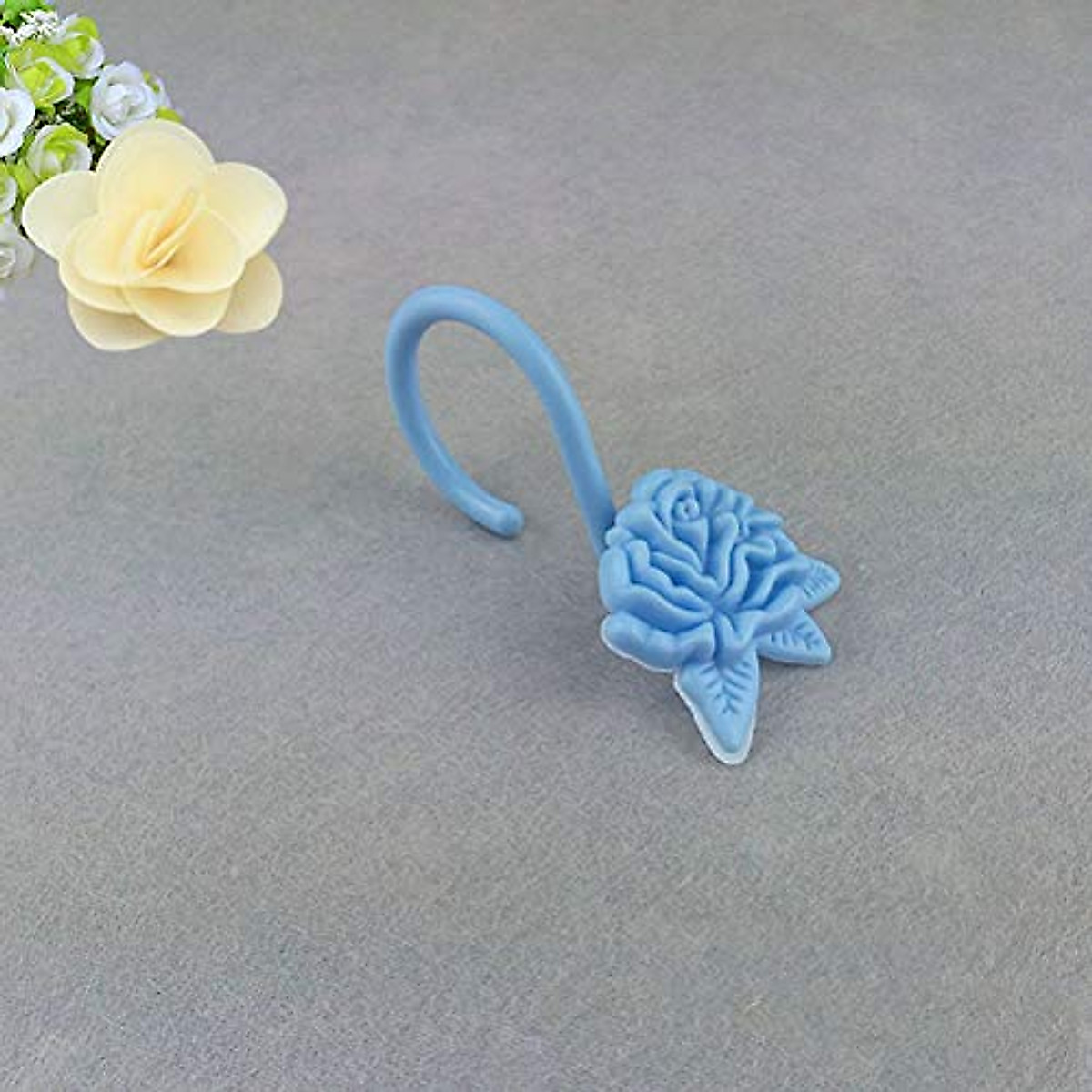 VORCOOL Convenient 18pcs Plastic Shower Curtain Hooks Rose Shape Decor Bath Drape Loop Clip Glide Rings Hangers (Green, Blue, Purple, White, Pink and Beige for Each 3pcs) Hook