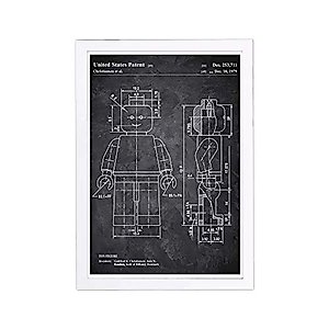 Wynwood Studio Entertainment and Hobbies Framed Wall Art Prints 'Lego Toy Figure 1979 Chalkboard' Home Décor, 13" x 19", Black, White