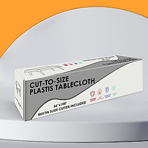 Black Disposable Plastic Table Cloth Roll 54" X 100', Plastic Table Cover with Cutter Box, Cut to Size Disposable Tablecloth for Parties