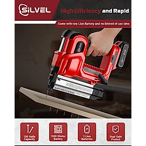 SILVEL 20V Cordless Stapler/Nail, 18GA Nails/Staple, 2 in 1 Cordless Nail Gun, Cordless Brad Nailer with 2.0A Lithium-Ion Battery, Single or Contact Firing for Woodworking,Home Improvement, Pink