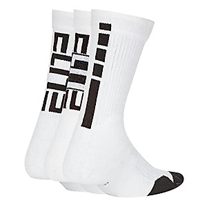 Nike Elite Crew Socks 3-Pair (Little Kid/Big Kid) White/Black MD (5-7 Big Kid Shoe, 6-10 Women Shoe, 6-8 Men Shoe)