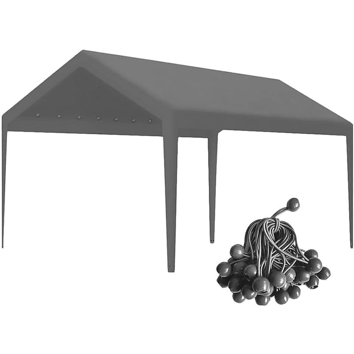 Rutile 12 x 20 FT Carport Replacement Cover, Heavy Duty Car Tarp Canopy Tent Garage Top Shelter Cover with Fabric Leg Pole Skirts and Ball Bungees Gray (Only Top Cover, Frame is not Included)