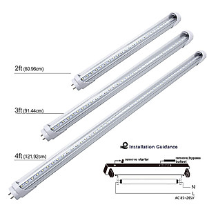 LightingWill LED T8 Light Tube 2FT, Daylight White 5000K, Dual-End Powered Ballast Bypass, 1000Lumens 10W (24W Equivalent Fluorescent Replacement), Clear Cover, AC85-265V Lighting Tube Fixture, 4 Pack