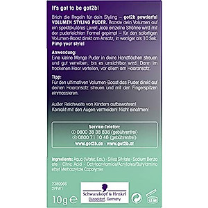 Got2B Schwarzkopf Powder'ful Unisex Root Hair Styling Powder, For Instant Volume and Root Boost, Vegan, 10g
