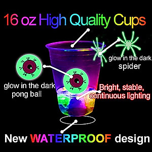 (Flash Color) The Halloween Glow in The Dark Beer Pong Set-Light up Beer Pong Cups for Indoor Outdoor Nighttime Competitive Fun,22 Glowing Cups, 6 Balls- Party Game