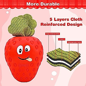 BAPSOUZU Squeaky Dog Chew Toys for Aggressive Chewers, Rubber Indestructible Tough Durable Dogs Toys Interactive Puppy Teeth Clean (Red Strawberry)