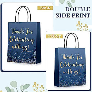 45 Pcs Wedding Welcome Bags for Hotel Guests Gold Foil Wedding Gift Bags with Handles Thanks for Celebrating with Us Paper Bags Medium Size Wedding Bags Bridal Gift Bags Baby Shower Favor (Dark Blue)