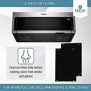 2 Pack Replacement Air Filters for Whirlpool Low Profile Microwave Oven – Activated Charcoal Filters for Over the Range Microwave Hood Models WML55011HS and WML75011HZ (Whirlpool 10.25"x7.125")