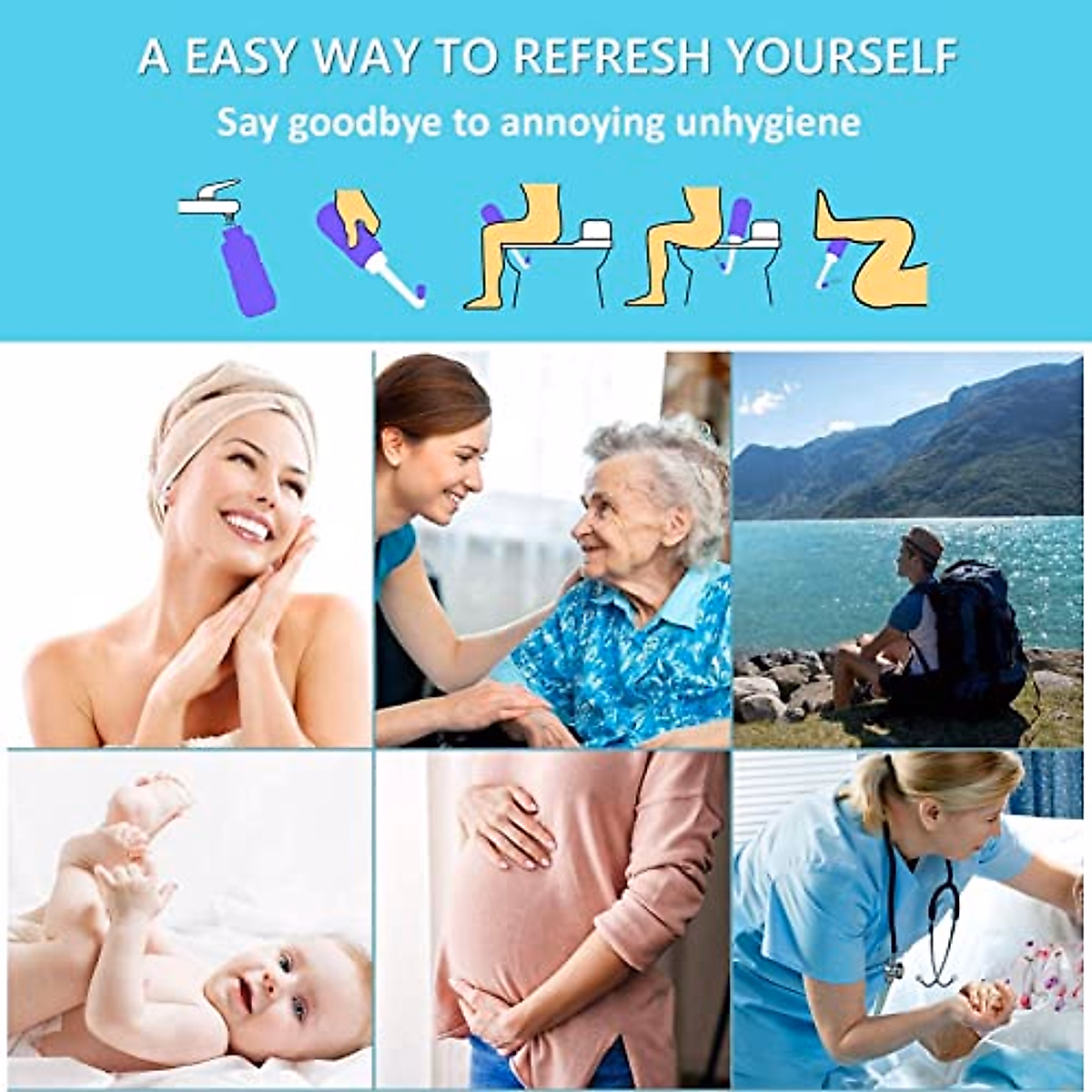 KKPOT Portable Travel Bidet Bottle 2 Pack - 450ml Peri Bottle for Postpartum Care,Handheld Portable Camping Bidet Bottle with Travel Bag for Women ,Men,Baby,Personal Hygiene (Blue+Pink)