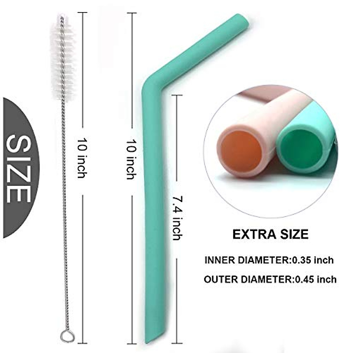 Senneny Set of 12 Silicone Drinking Straws for 30oz and 20oz - Reusable Silicone Straws BPA Free Extra Long with Cleaning Brushes- 6 Straight + 6 Bent- 8mm diameter