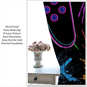 LHROOMJK Gamer Gaming Gamepad Rod Pocket Blackout Curtains for Boy Girl Bedroom, Colorful Splash Art Video Game Controller Thermal Insulated Home Window Drapes for Living Room Darkening, 42x45 inch