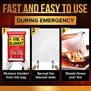JJ CARE Fire Blanket – 5 Packs with Hooks and Gloves – Emergency Fire Blanket for Home & Kitchen, High Heat Resistant Fire Suppression Blankets for Home Safety, Kitchen, and Camping
