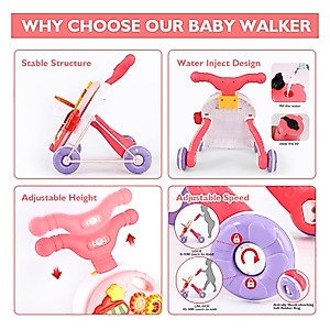Eners Sit to Stand Baby Learning Walker with Wheels, Baby Activity Walker, 2 in 1 Baby Push Walkers and Activity Center, Walker for Baby Boy Girl (Pink)