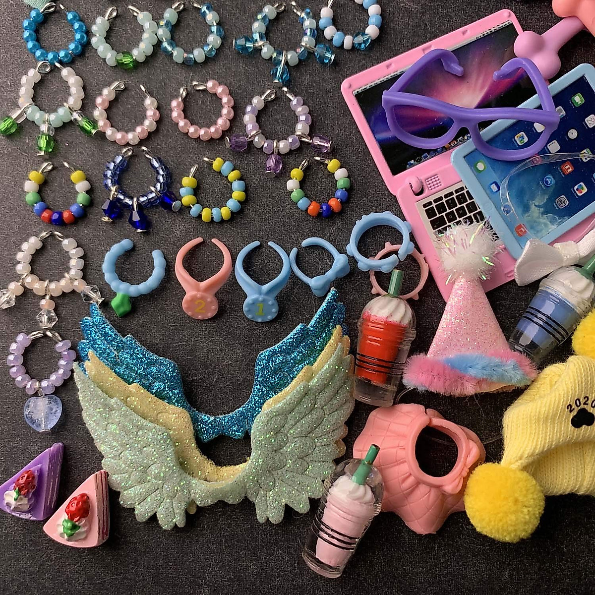 lovelypet lps Accessories 12pcs Random, Handmade Necklace Tablet Glasses Laptop Drinks Hat Lot Accessories for lps Cats and Dogs