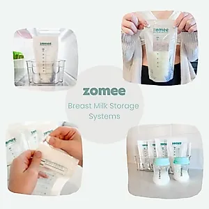 90 Count Zomee Breast Milk Storage Bags - 8 OZ/240 ML, Leak Proof, Double Zipper Seal, Self-Standing, for Storage of Breast Milk in Fridge or Freezer