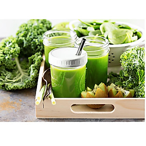 Jarming Collections Travel Glass Reusable Smoothie Cups with Lids and Straws - Glass Smoothie - Mason Jar with Lid and Straw, Freezer Safe Smoothie Wide Mouth Mason Jar Drinking Glasses, (2, 16oz)