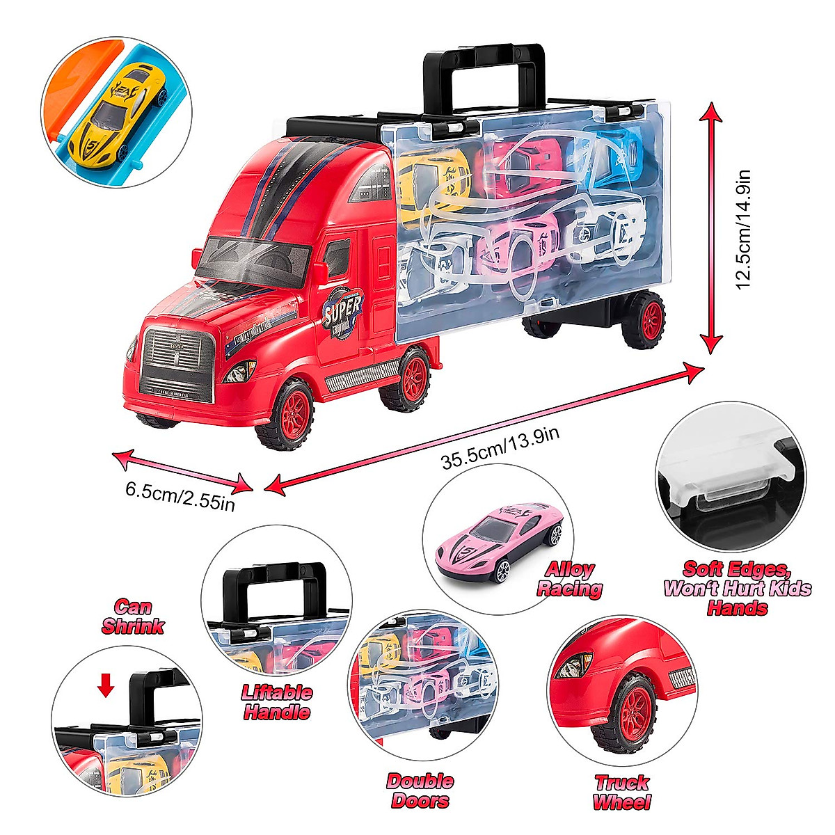 TAODUDU Toddler Toys Cars Kids Truck Transport Cars Boys Gift for Ages 3-8 Year Old,Transport Cars Carrier Set with 12 Die-cast Vehicles