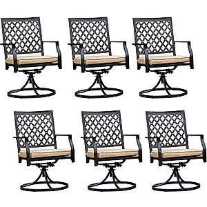 LOKATSE HOME Patio Swivel Set of 6 Dining Chair Metal Bistro Set with Cushion, 6Pcs, Beige