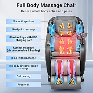 Mazzup Full Body Zero Gravity Shiatsu Massage Chair with Fully Assembled, LCD Screen, Shortcut Keys, USB Charging Port, Heat, for Loved Ones, Parents, Black