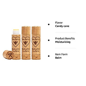 Bee Bella Lip Balm Stocking Stuffers, Candy Cane Scent, Moisturizing Lip Care Christmas Gifts, 100% Natural, Original Beeswax with Vitamin E, Handmade in USA (3 Pack)