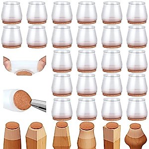24Pcs Silicone Chair Leg Floor Protectors, Felt Furniture Pads for Hardwood Floors, Rubber Chair Leg Protectors for Hardwood Floors, Chair Leg Caps Chair Leg Covers for Wooden Floors(Clear, Medium)