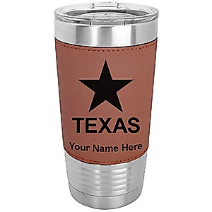 LaserGram 20oz Vacuum Insulated Tumbler Mug, Flag of Texas, Personalized Engraving Included (Faux Leather, Dark Brown)