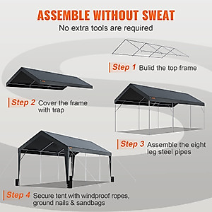VEVOR Outdoor 10x20 ft Heavy Duty Carport Car Canopy Garage Boat Shelter Party Tent with 8 Reinforced Poles and 4 Weight Bags, UV Resistant Waterproof All-Season Tarp for SUV, F150, Car, Truck, Boat