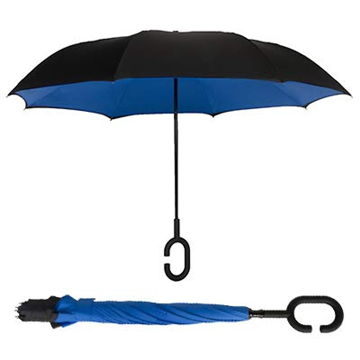 ShedRain Unbelievabrella Inverted, Upside Down, Windproof & Rainproof Car Umbrella Hands Free CShape Handle Heavy Duty, Double Layer Reverse Canopy Protects Men & Women Outdoors from Wind & Rain