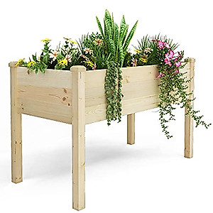 BIRASIL Outdoor Raised Garden Bed, Wood Planter Box for Vegetable Flower, Elevated Reinforced Large Garden Planters Boxes for Backyard Patio Gardening Balcony (48.5”L, Natural Wood)