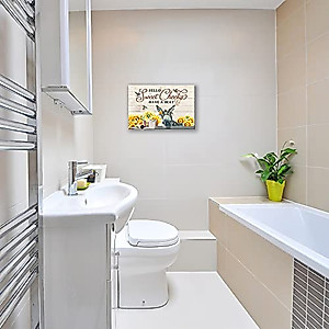 Farmhouse Donkey Wall Art for Bathroom Funny Donkey Birds Wall Decor Have a Seat Sunflower Pictures Print Painting Rustic Farm Flower Framed Artwork Canvas Home Decor for Bedroom Living Room 12"x16"