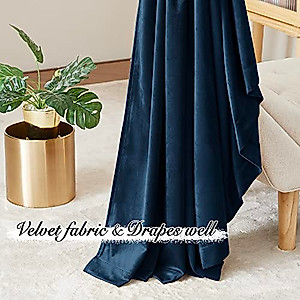 PONY DANCE Blue Blackout Velvet Curtains 84 inches - Rod Pocket Velvet Window Drapes Treatment for Bedroom,Extra Wide Super Soft Theater Velvet Curtains,Set of 2 Panels,Prussian Blue