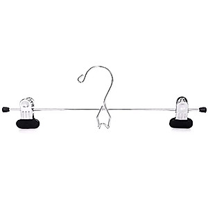 6 Quality Pants Hangers Heavy Duty Add-on Skirt/Slack Metal Hanger, Extra Wide Adjustable Clips, Multi Stackable Add on Hangers, Chrome, Jeans, Bottoms, Set of 6