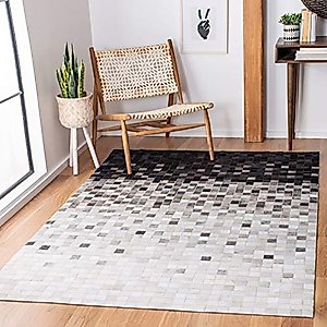 SAFAVIEH Studio Leather Collection 5' x 8' Ivory / Black STL813A Handmade Mid-Century Modern Leather Area Rug