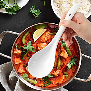 HANSGO 4PCS Ceramic Soup Spoons, 9 Inch Asian Soup Spoons, White Soup Spoons, Long Ladles Spoons