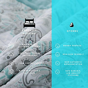 KASENTEX Authentic 100% Cotton 3-Piece Oversized Twin XL Quilt Set Soft Bedspread Coverlet Sets (Blue Paisley, 80X106+20X26 X2)