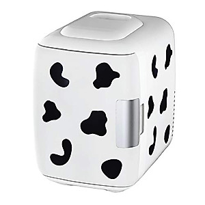 Cooluli Skincare Mini Fridge for Bedroom - Car, Office Desk & Dorm Room - Portable 4L/6 Can Electric Plug In Cooler & Warmer for Food, Drinks, Beauty & Makeup, 12v AC/DC & Exclusive USB, Cow Print