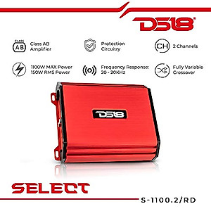 DS18 S-1100.2/RD Car Audio Amplifier – Full-Range, Class Ab, 2 Channel Amplifier, 1100 Watts (Red)