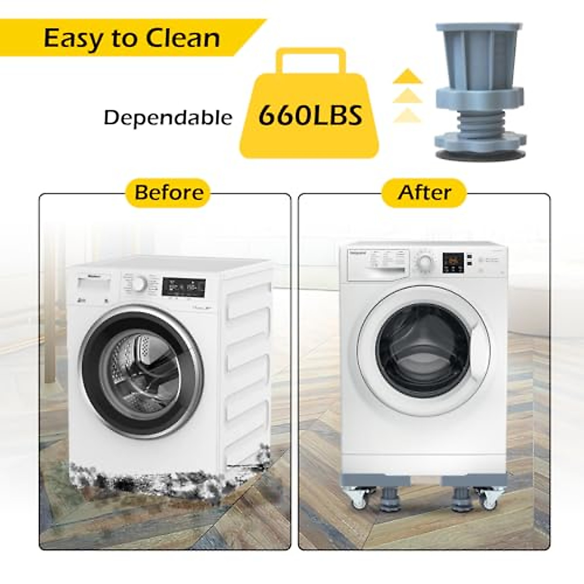 MaxWorks Washing Machine Base Stand with 4 Locking Wheels & 8 Strong Feet, Adjustable Flat Dolly Cart Mobile Base for Washer, Dryer, Refrigerator, Furniture and Appliance - 660 lbs Capacity