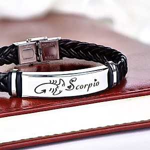 STARCHENIE Scorpio Leather Bracelet 12 Constellation Braided Punk Wrist Rope Cuff Bracelet